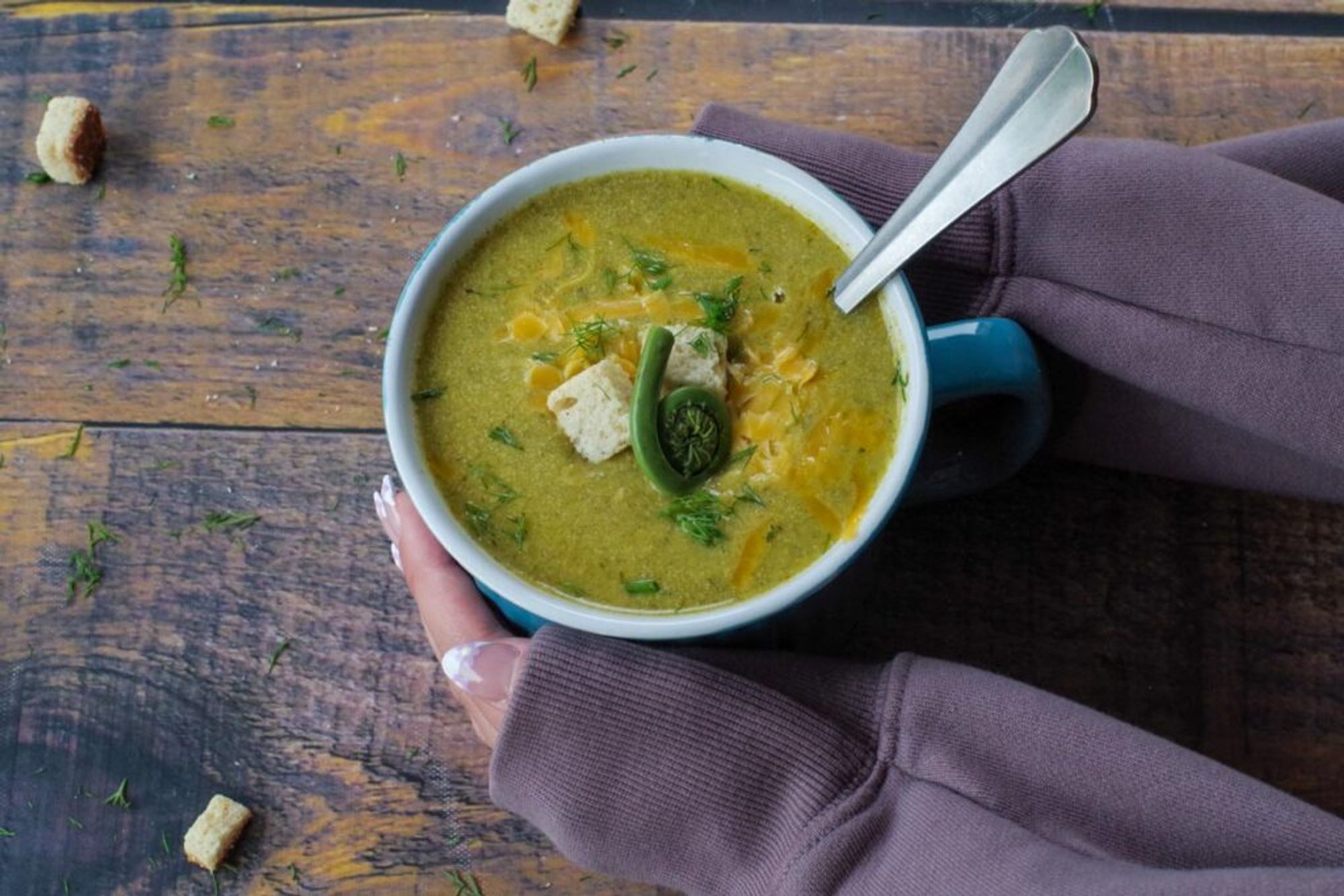 Cheesy Fiddlehead Soup - My Recipe Magic